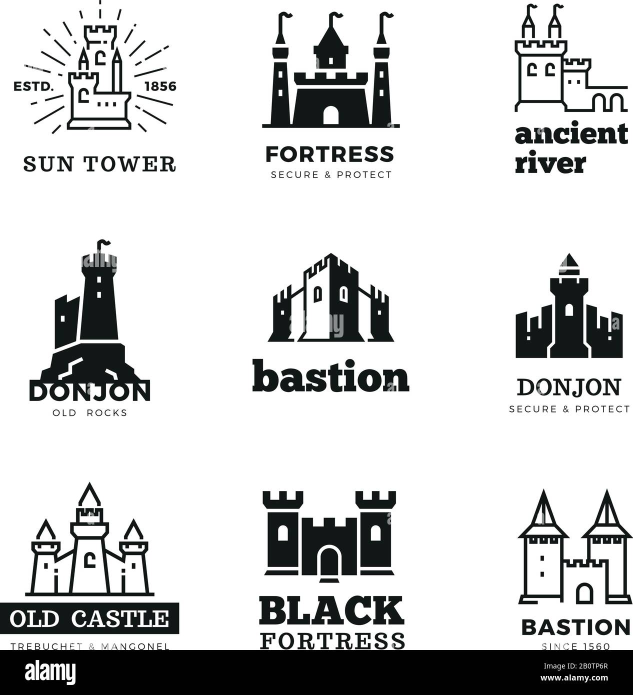 Mittelalterlichen Burg und Ritter Festung Vektor alte königliche Logo ...