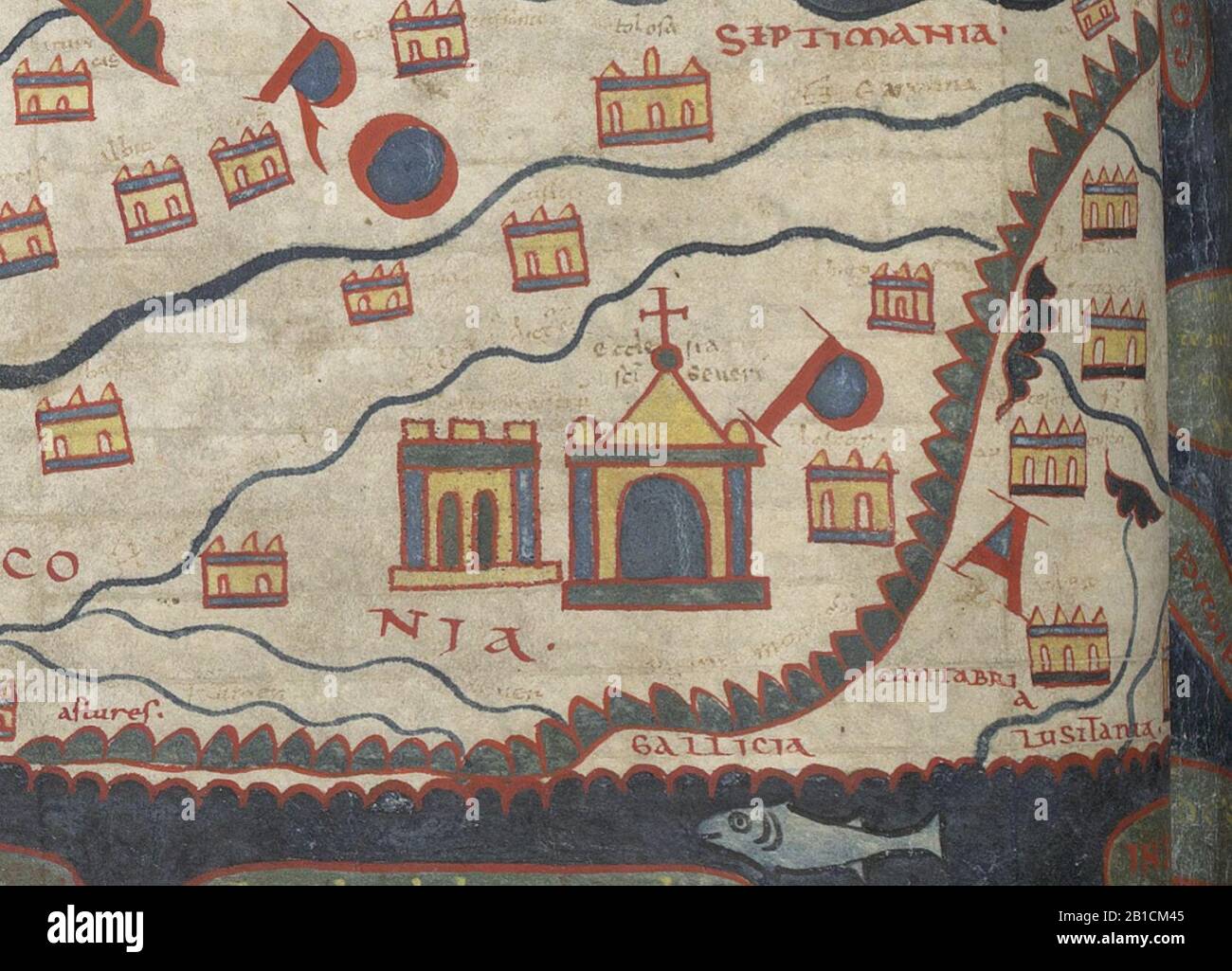 Galiza no mapa-mundi do Beato de Saint-Sever (ca. 1060 Stockfotografie ...