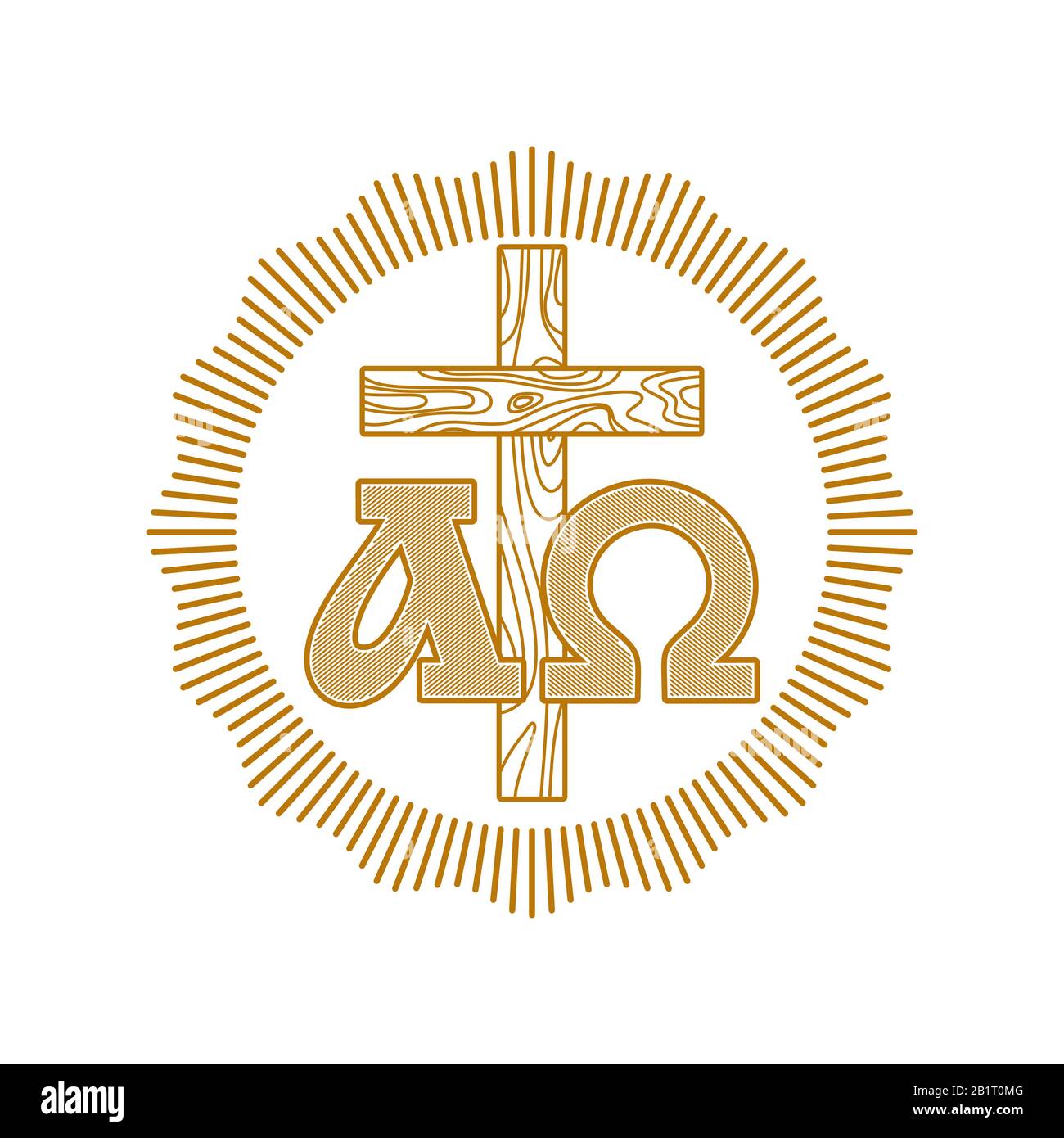 Kirchenlogo. Christliche Symbole. Kreuz von Christus, Alpha und Omega ...