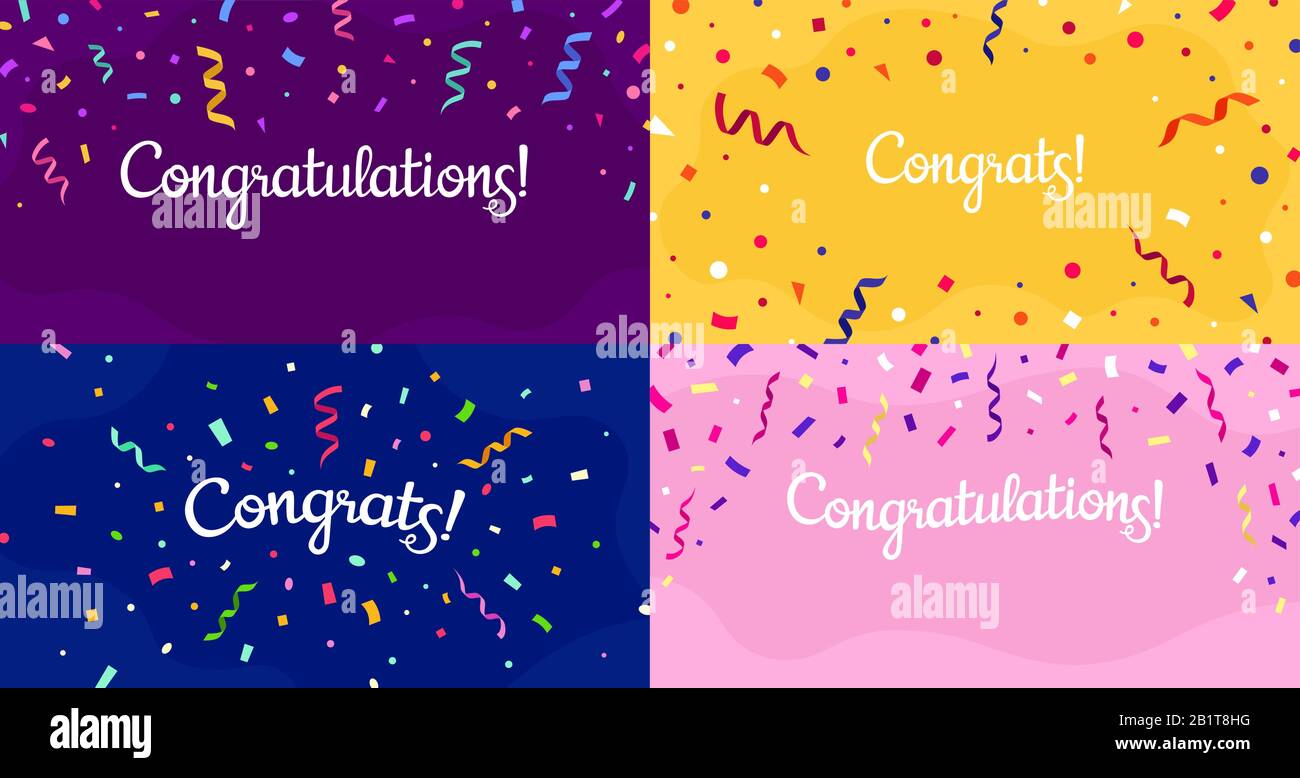Herzlichen Glückwunsch, Confetti Banner. Congrats Karte mit Farb ...