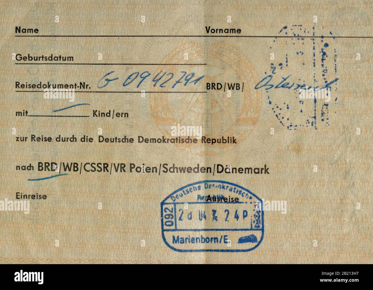 Transitvisum der DDR ab 1976, Berlin, Deutschland Stockfotografie - Alamy