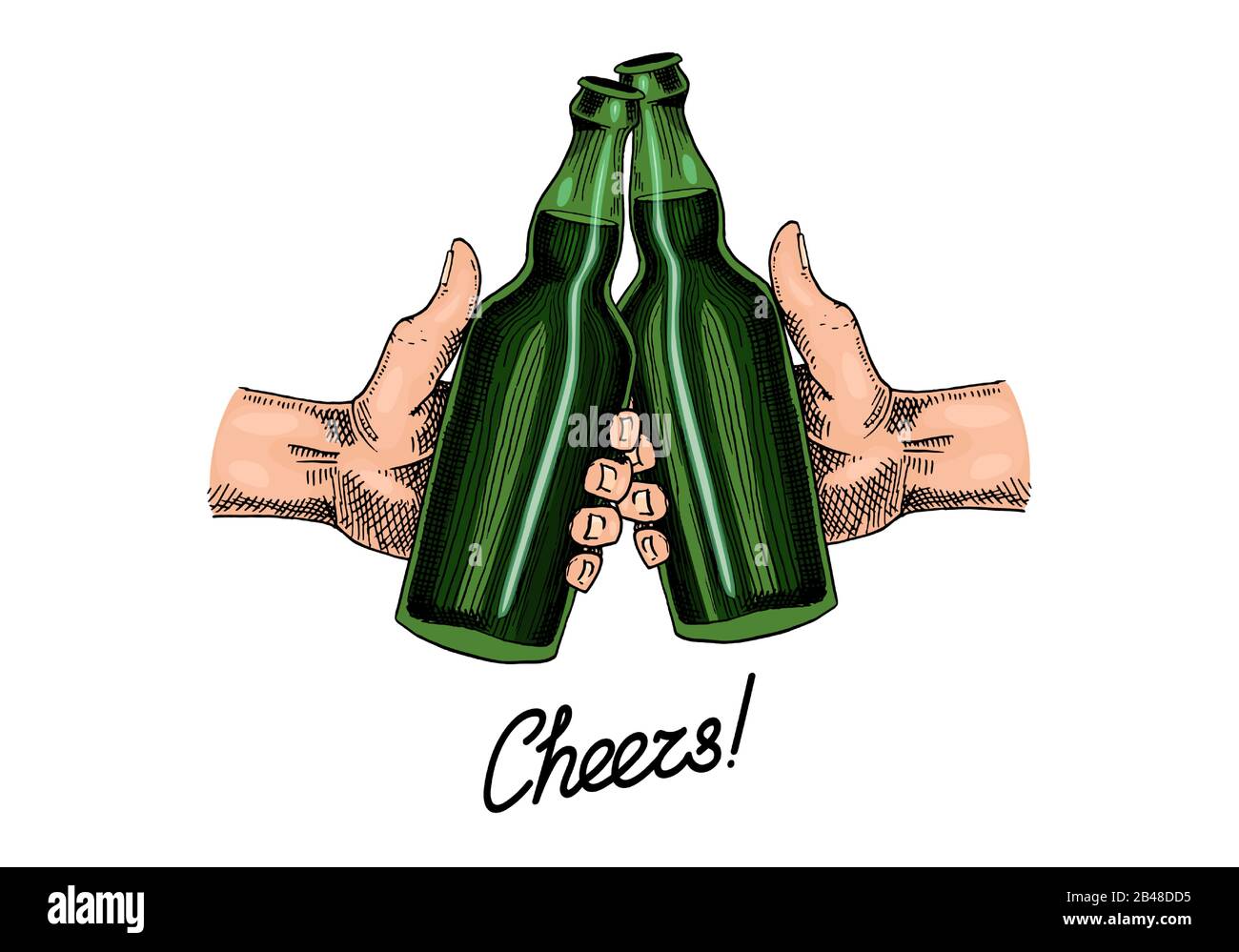 Prost Toast. Bier in der Hand. Vintage Alcoholic Label. Becher und ...