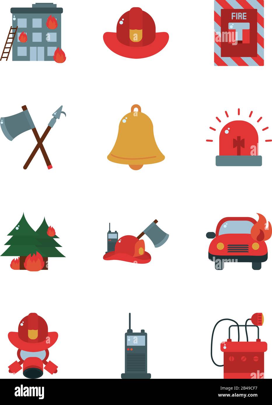 Flaches Symbol Set Design, Notfallrettung Rettungsdienst Notrufzentrale ...