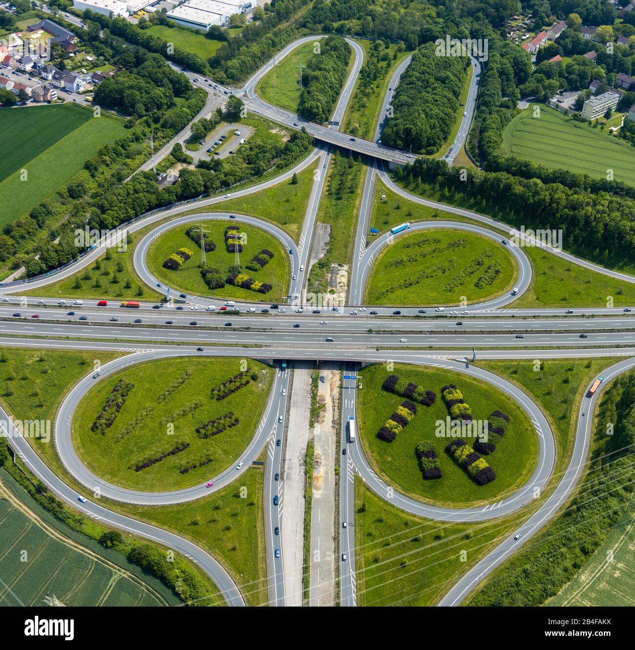 Luftbild des Autobahnkreuzes Dortmund/Castrop-Rauxel, Sauerland-Linie ...