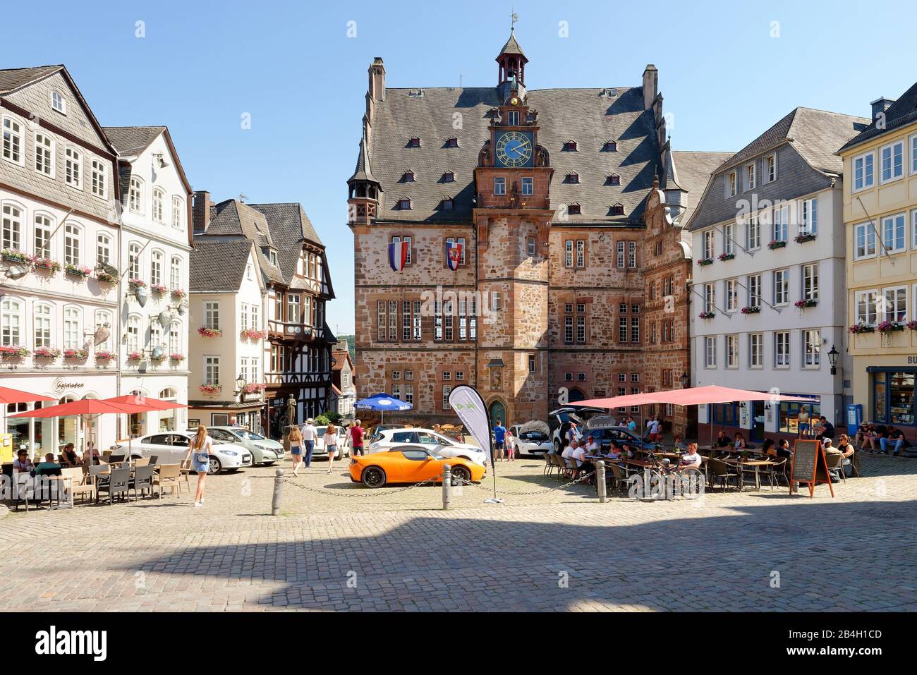 Marktplatz mit Rathaus in Marburger, Marburger, Hessen, Deutschland ...