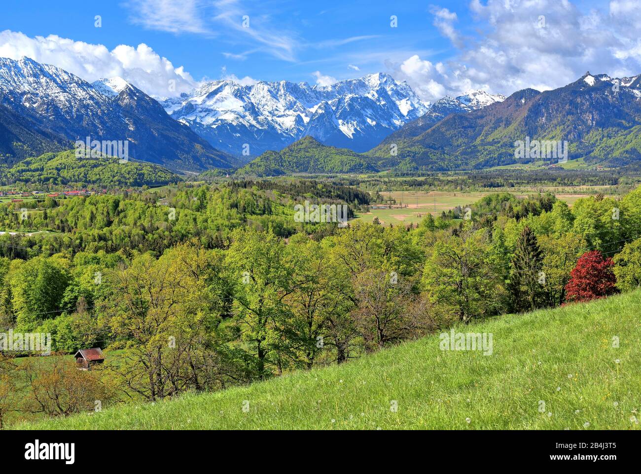 Landschaft am Murnauer Moos gegen Zugspitzgruppe 2962m im ...
