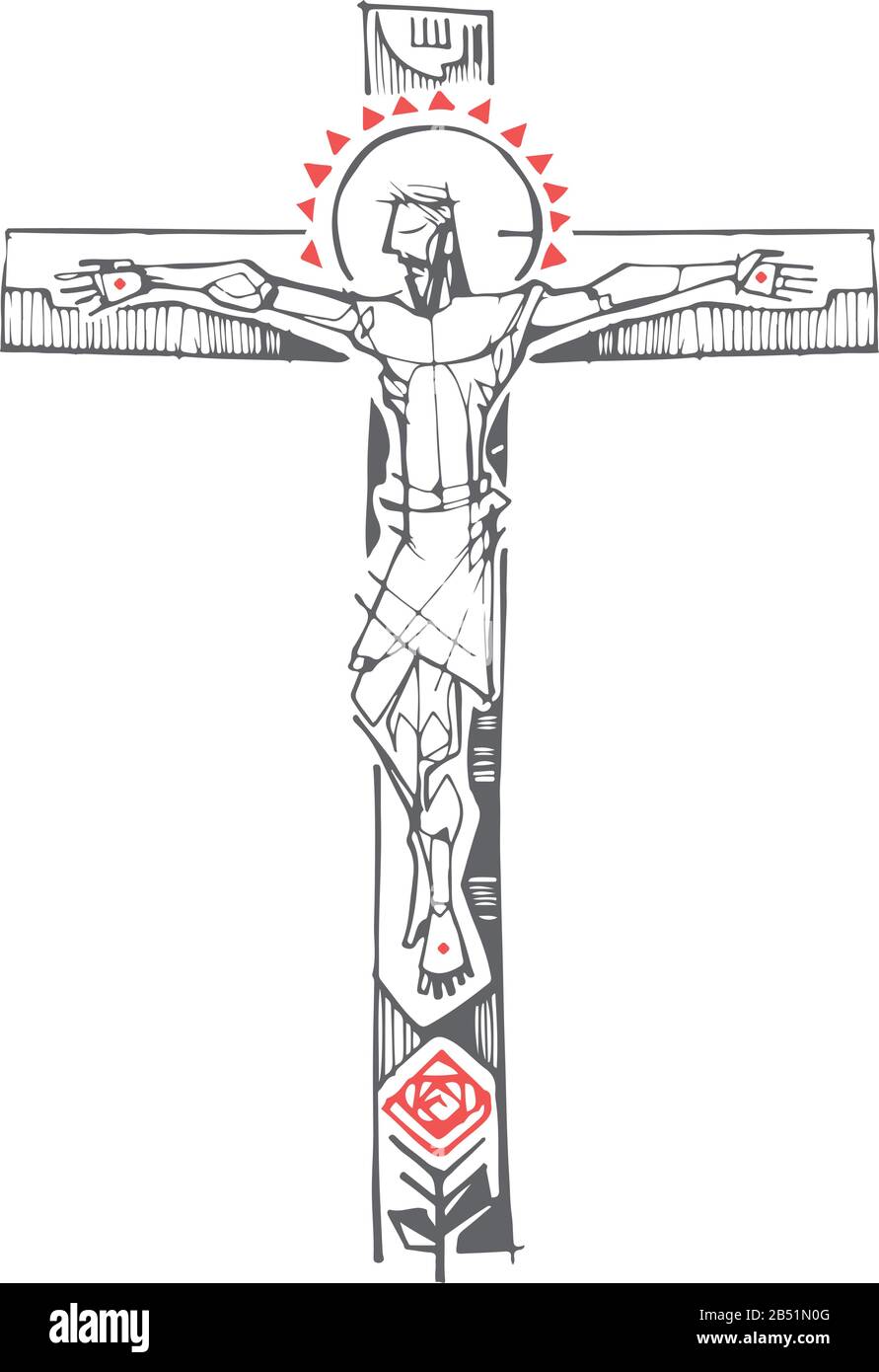 Vektor-Illustration von Hand gezeichnet oder Zeichnung von Jesus Christus am Kreuz Stock ...
