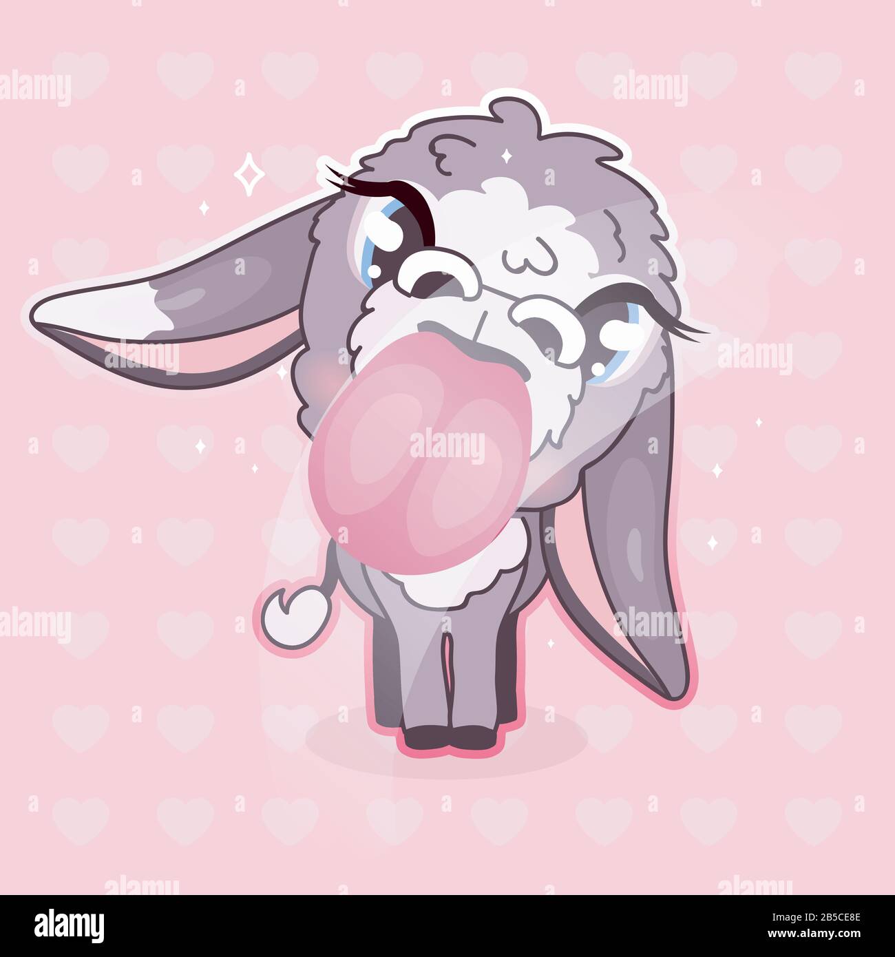 Süßer Esel kawaii Cartoon Vektorfigur. Wunderbares und lustiges Tier ...