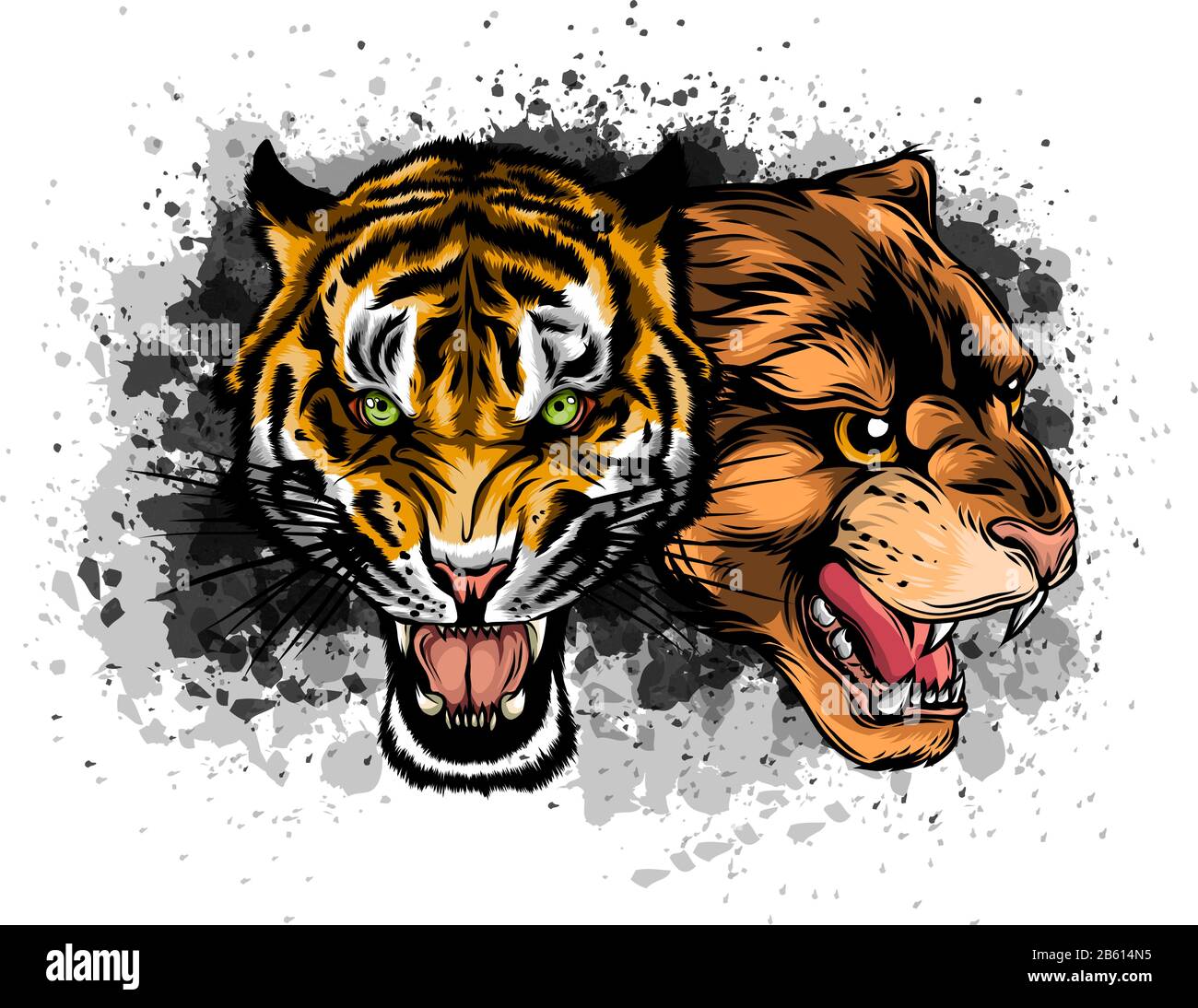 Kombinierte Gesichter von Löwen und Tiger. Vector Illustration Stock ...