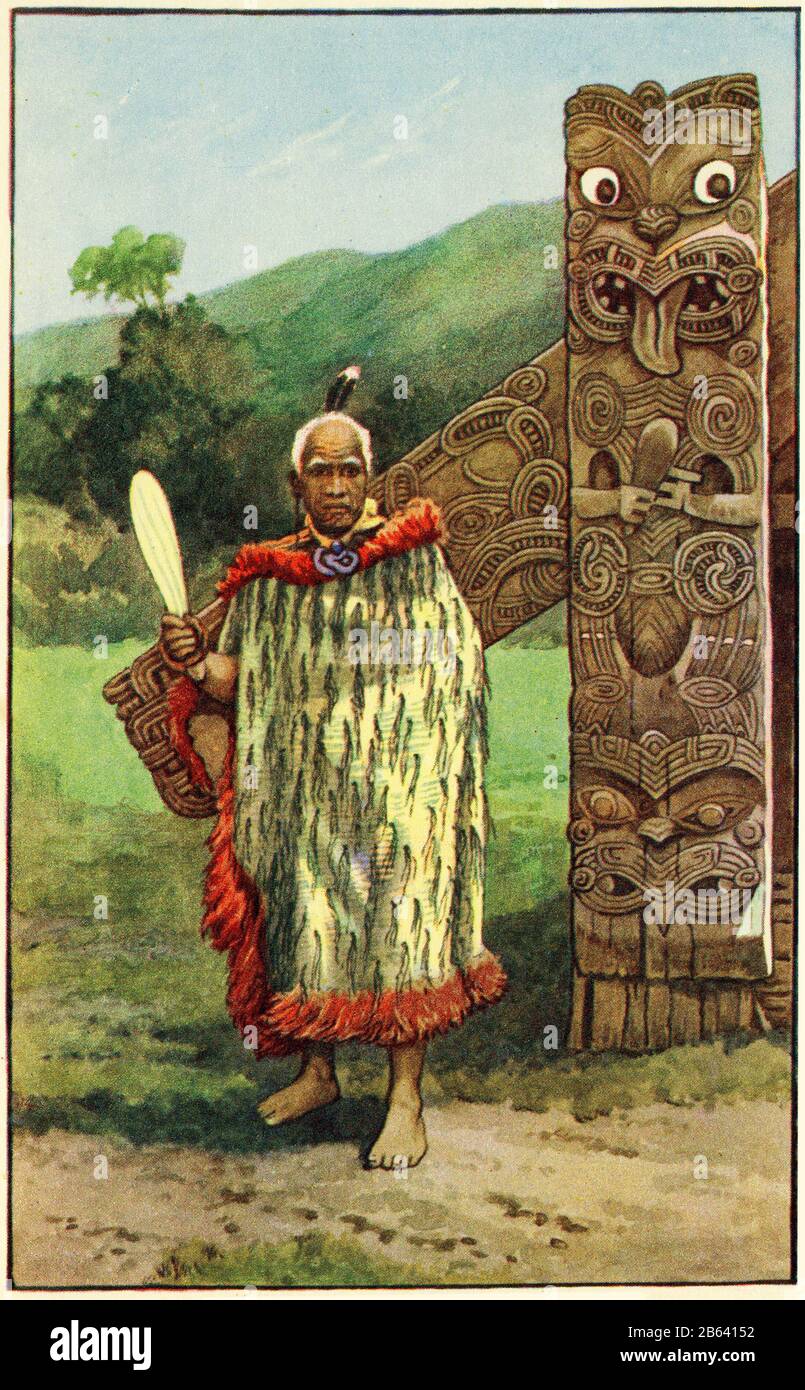 Abbildung des Maori-Chefs in Neuseeland; aus einem Satz Schulposter ...