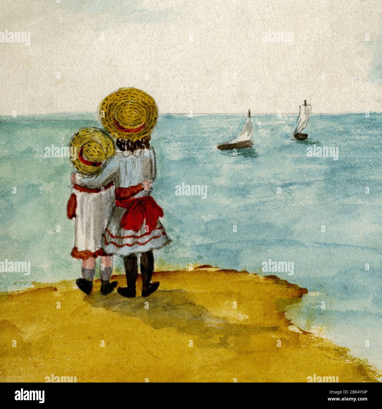 Schwestern am Meer in England im Jahr 1880s. Aquarell, gemalt um 1885 ...