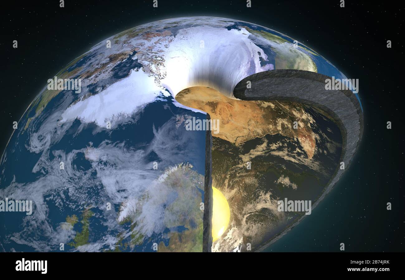 3D-Illustration Rendering. Hohle Erde legendäres Königreich Agartha ...