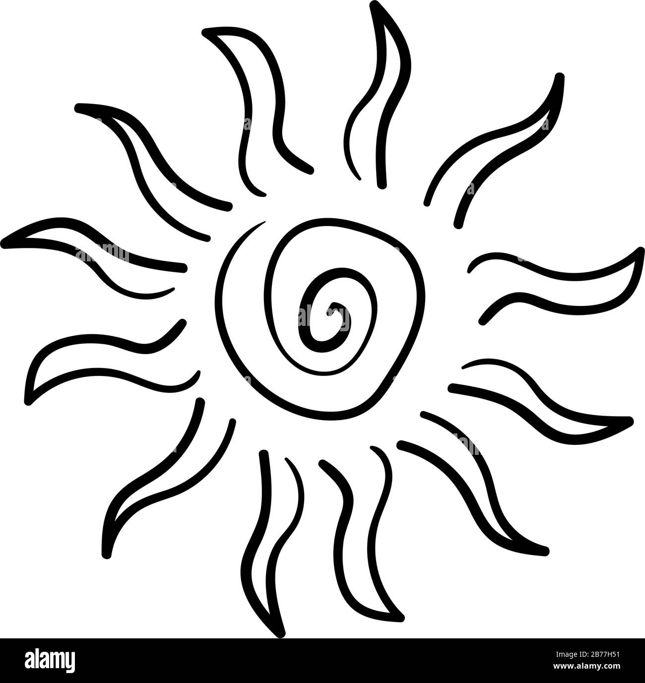 Symbolische Sonne. Vektor-Doodle-Illustration. Isoliert auf Weiß Stock ...