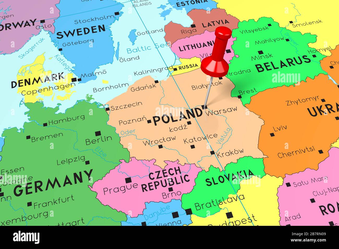 Polen, Warschau - Hauptstadt, auf politischer Karte festgesteckt ... Polen, Warschau - Hauptstadt, auf politischer Karte festgesteckt ...