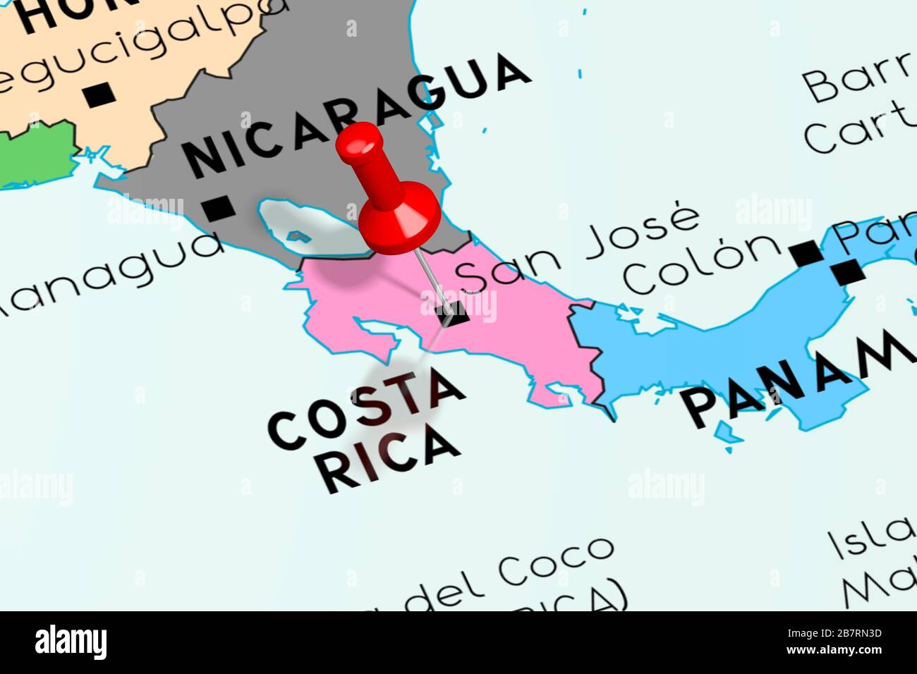Costa Rica, San Jose - Hauptstadt, auf politischer Karte festgesteckt ...