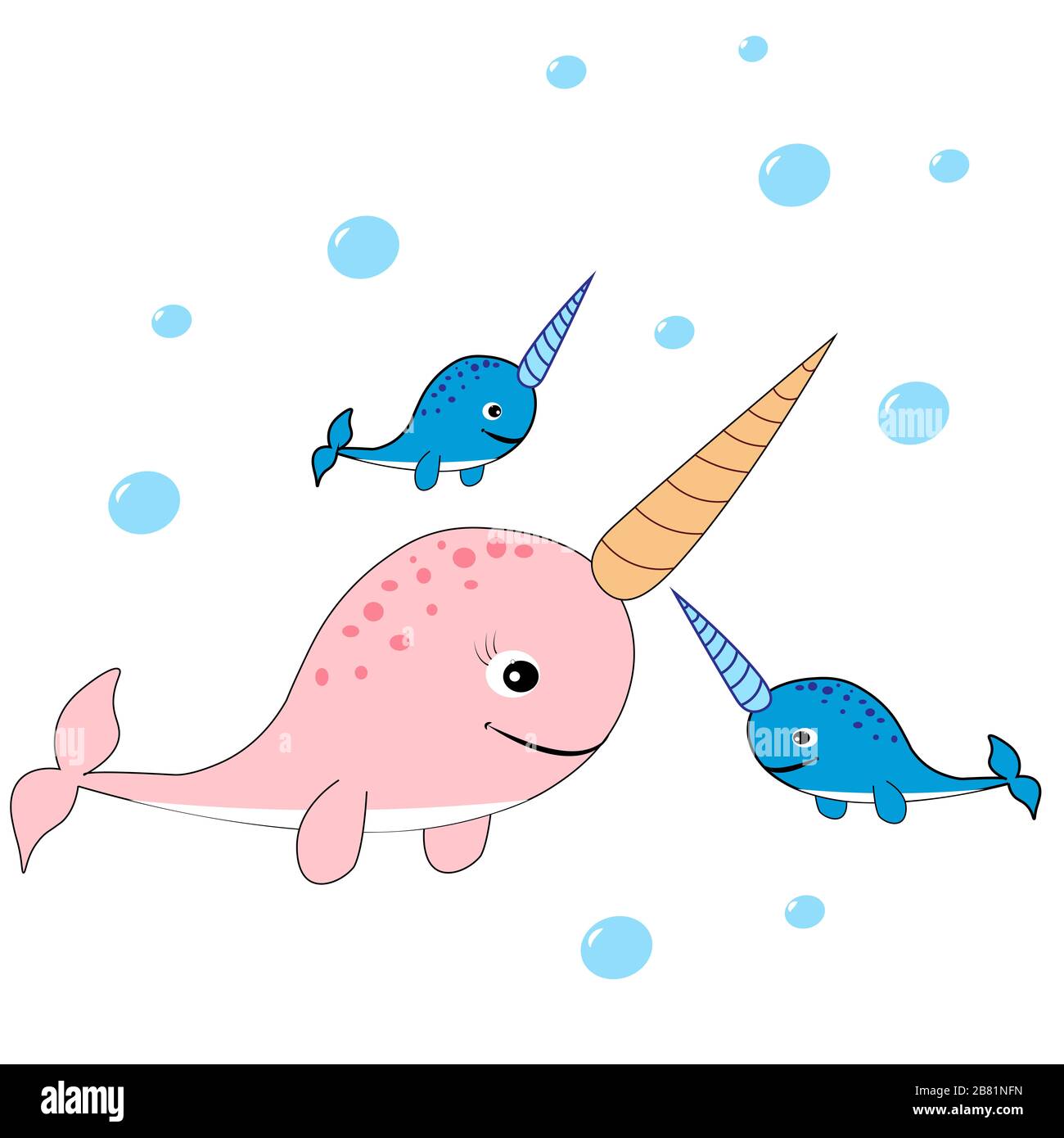 Süßes Narwal Cartoon Illustration Vector Poster Stockfotografie - Alamy