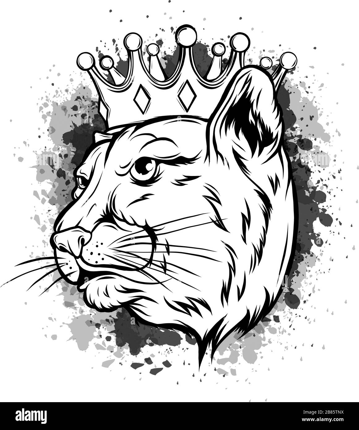 Schwarzer Panther Mit Krone Auf Dem Kopf Und Offenem Mund Auf Weißem