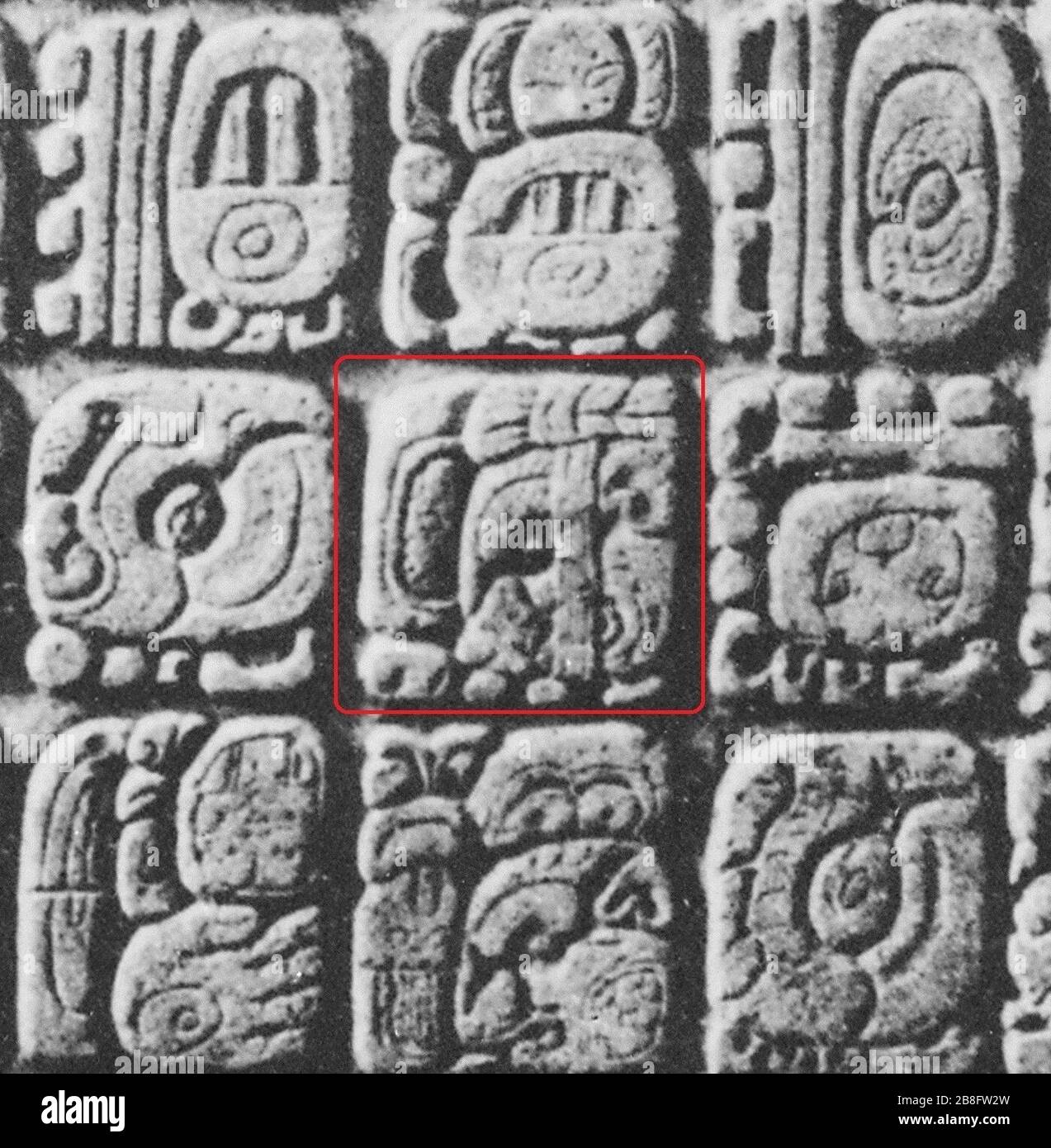 Glifo maya de K'an Joy Chitam i en el tablero del Templo de la Cruz en ...