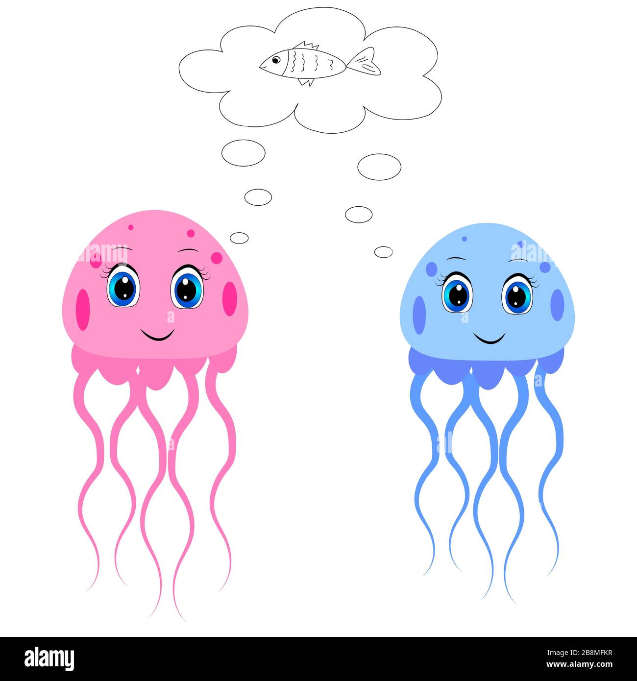 Niedliche Qualle Cartoon-Illustration Stock-Vektorgrafik - Alamy