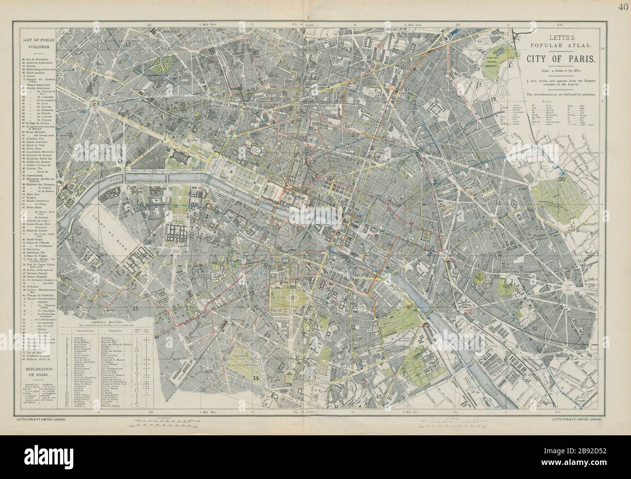 STADTPLAN FÜR die antike STADT PARIS. Omnibuslinien. GROSS. LETTS, das ...