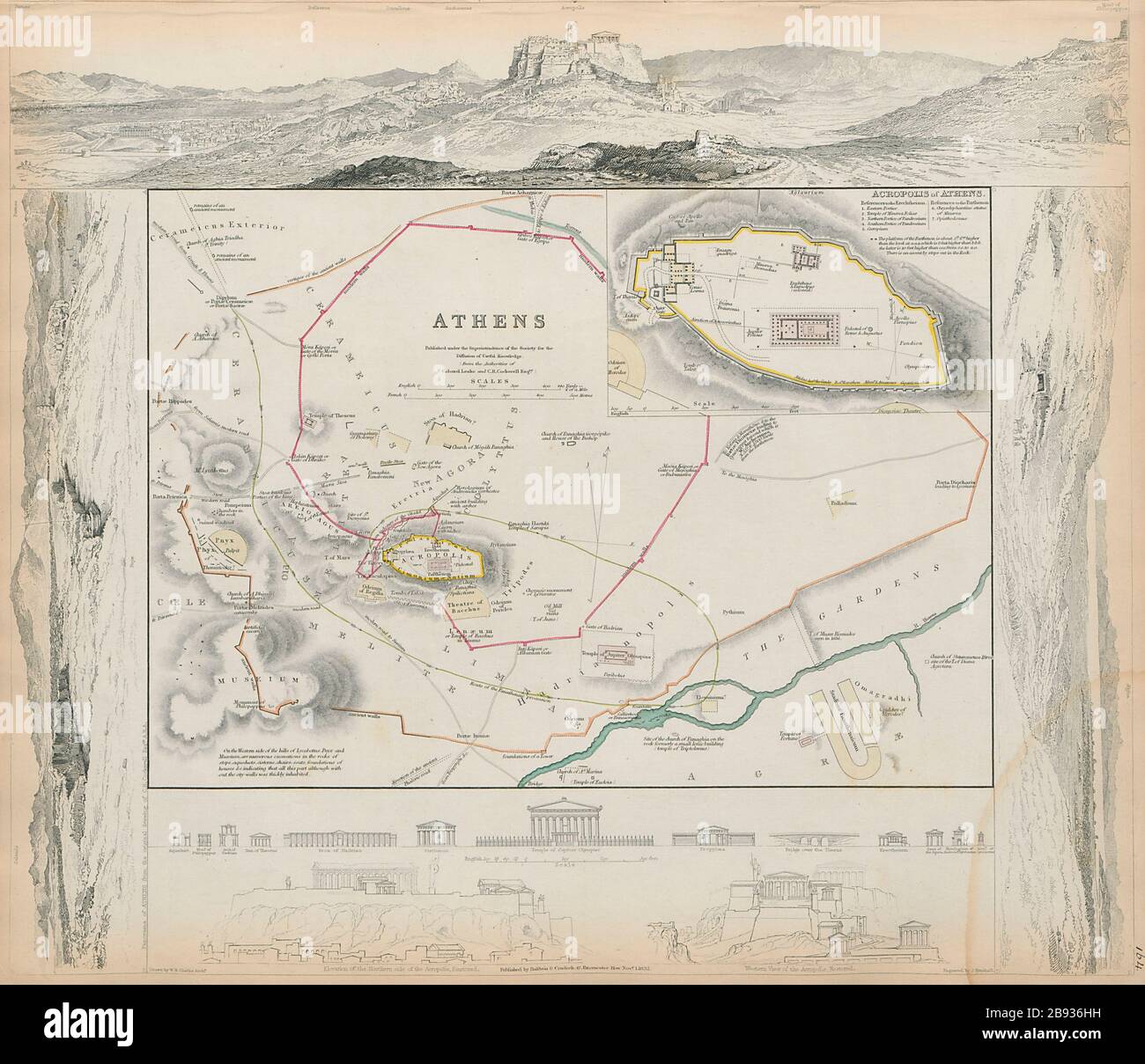 ALTES ATHEN Αθήνα Antiker Stadtplan Akropolis SDUK 1844 alt ...