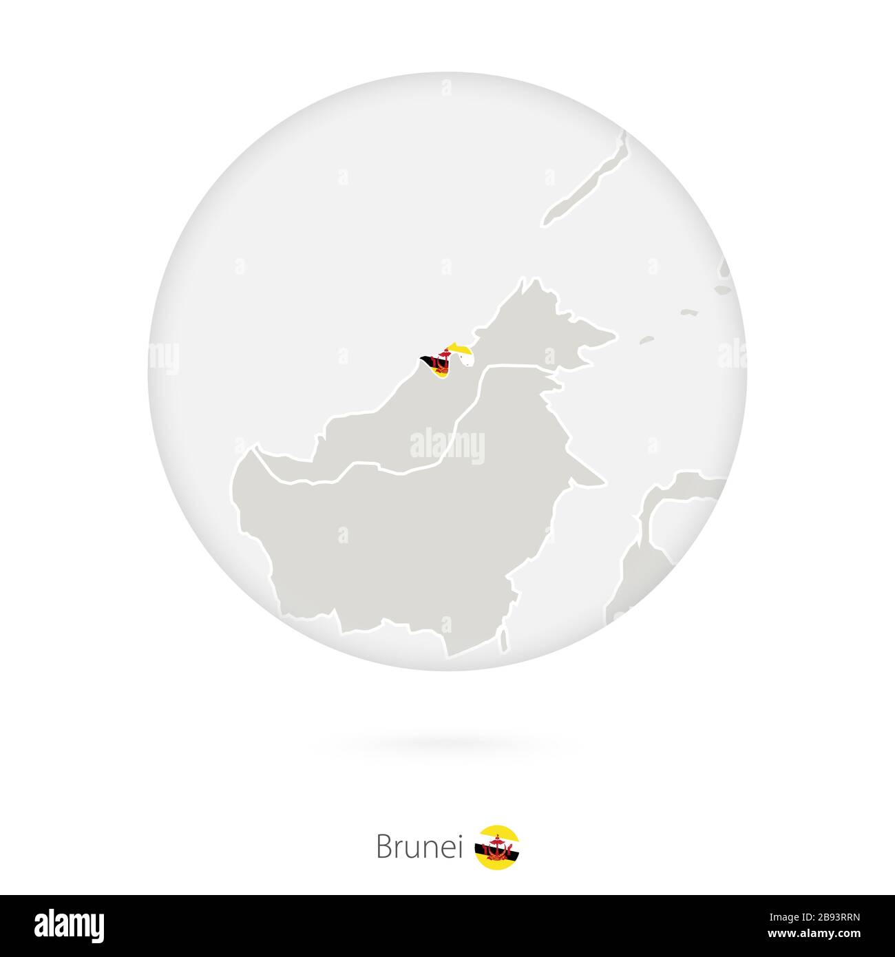 Karte von Brunei und Nationalflaggen im Kreis. Brunei Karte Kontur mit ...