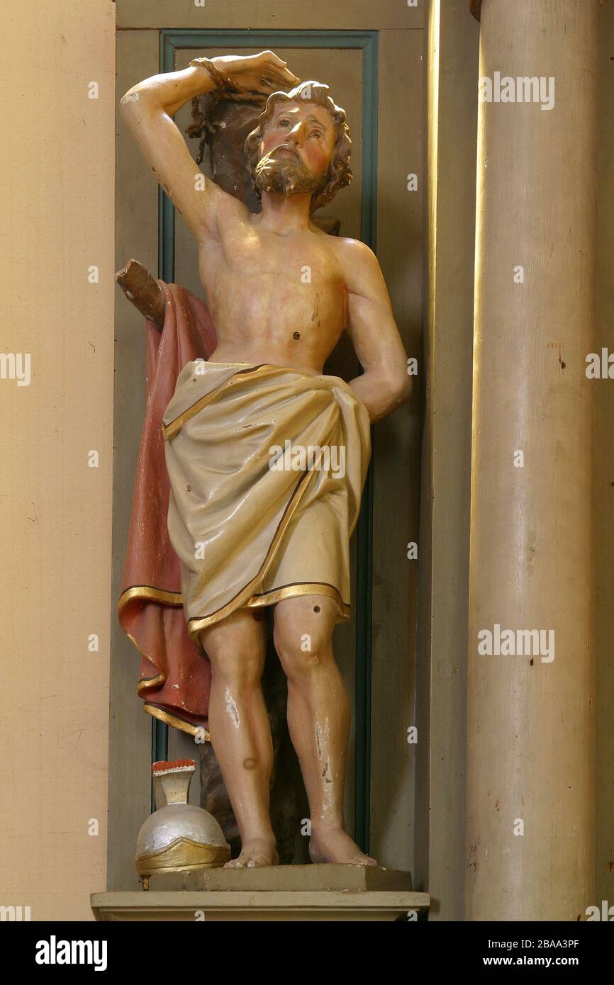 Der heilige Sebastian, Statue auf dem Antoniusaltar in der Pfarrkirche ...
