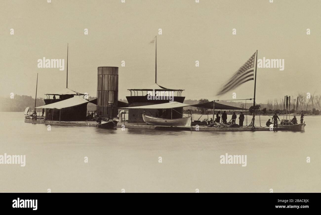 US-Bürgerkrieg, Doppelturmüberwachung, USS Onondaga, am James River ...