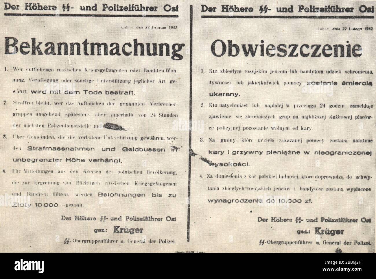 "Englisch: Deutsches Plakat im besetzten Polen (vom 22. Februar 1942 ...