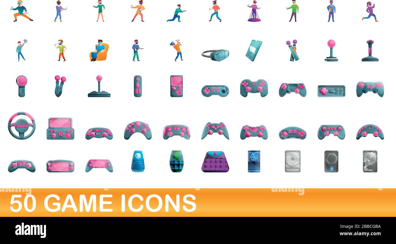 50 Spielsymbole festgelegt. Cartoon Illustration von 50 Spielsymbolen ...
