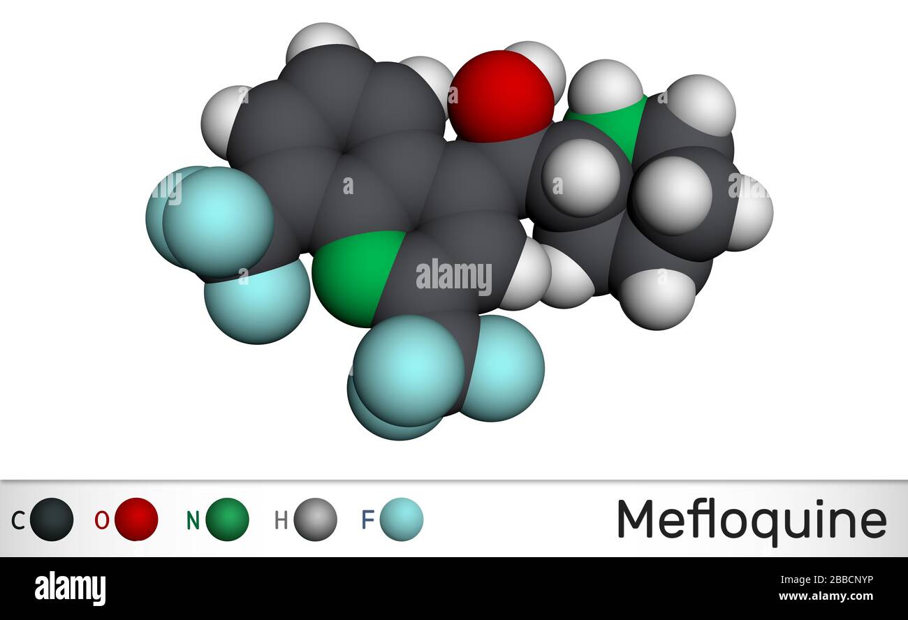 Mefloquin, C17H16F6N2O antimalariales Wirkstoffmolekül. Es handelt sich ...