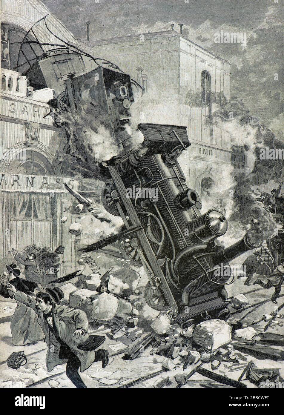 Gravur - Unfall am Bahnhof Montparnasse in Paris am 22. Oktober 1895 ...