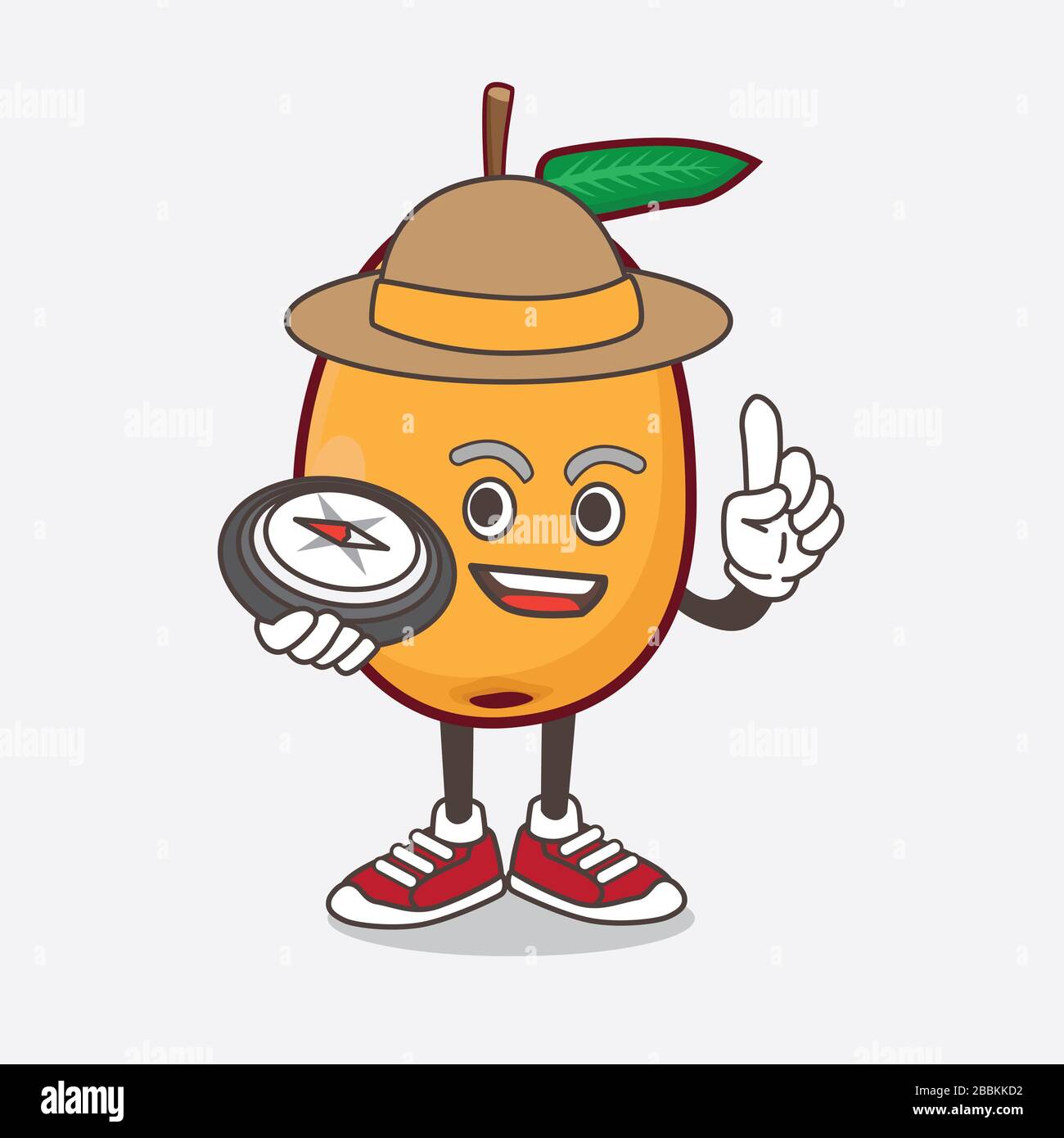 Eine Illustration der Loquat Fruit Cartoon Maskottchen Figur mit einem ...