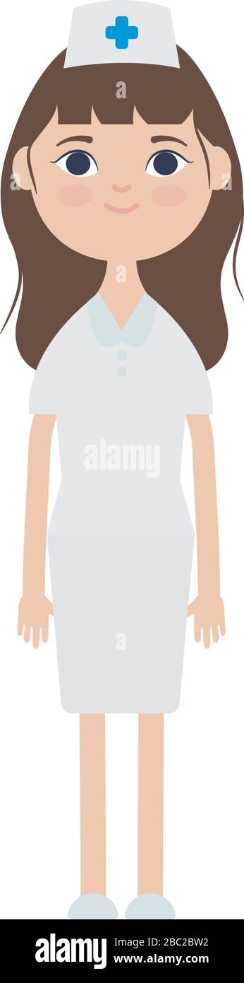 Cartoon-Pflegerin, die über weißem Hintergrund steht, flacher Stil ...