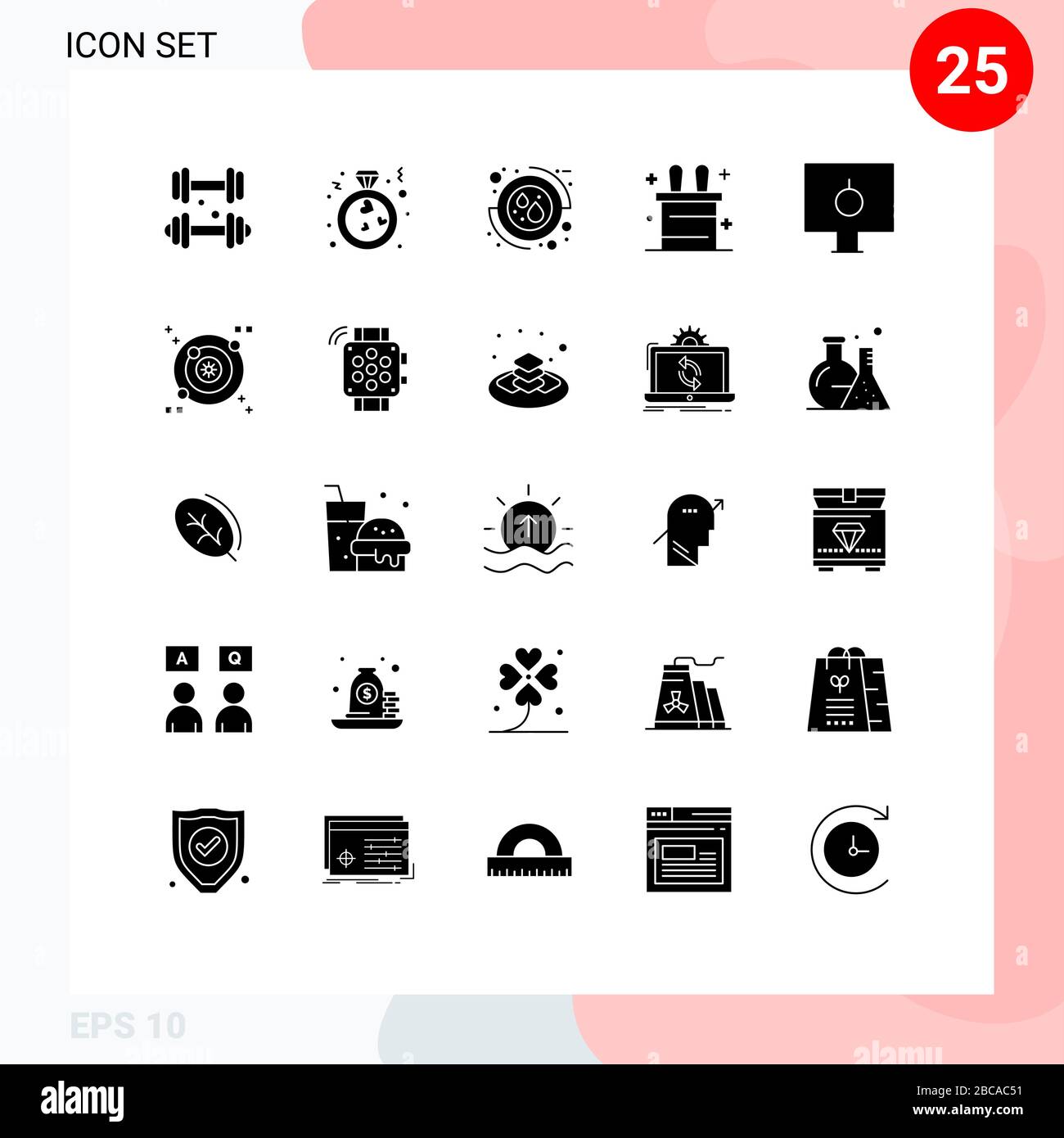 Satz von 25 modernen UI-Symbolen Symbole Zeichen für pc, gesperrt, Blut ...