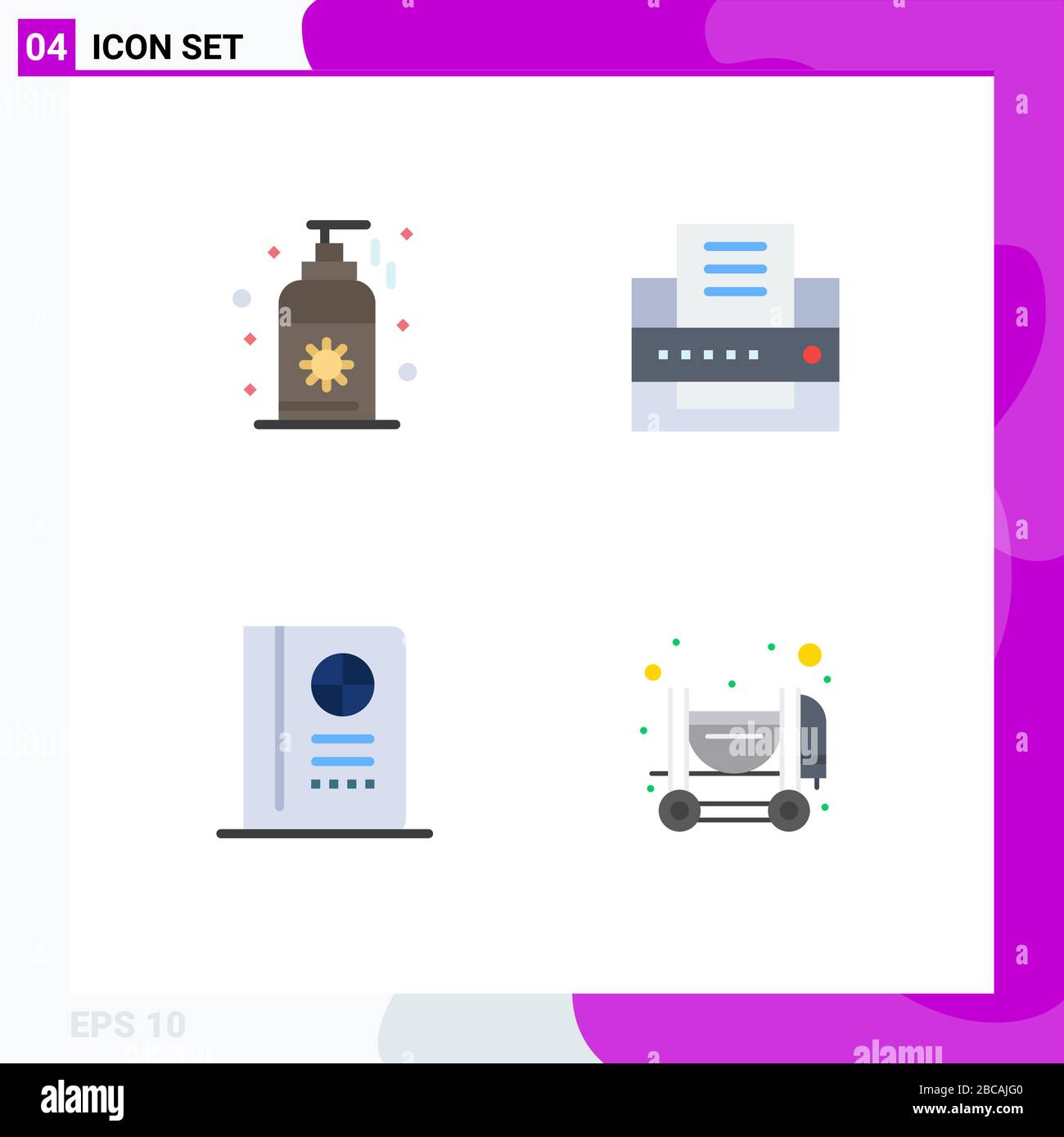 Gruppe von 4 flachen Symbolen Zeichen und Symbole für Strand, Beton ...