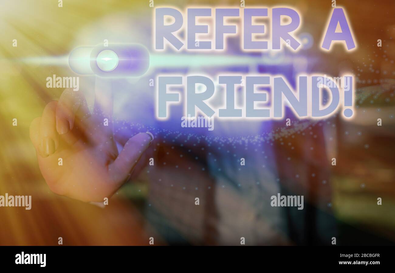 Wort schreiben Text einem Freund empfehlen. Business foto Präsentation ...