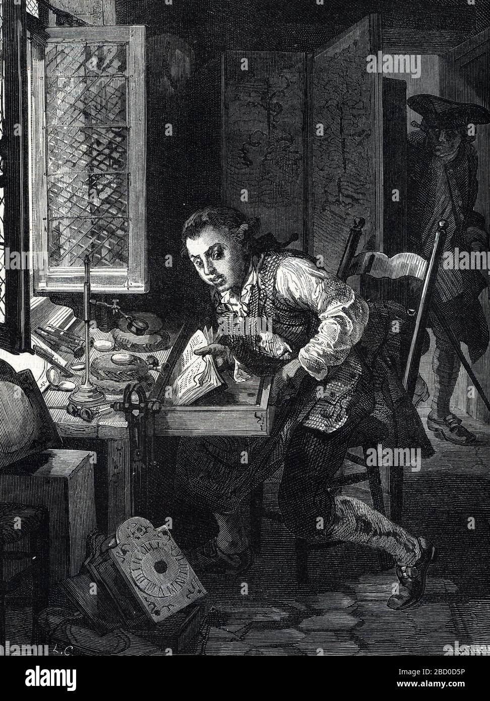 Portrait du jeune Jean jacques Rousseau (1712-1778) en apprentissage ...