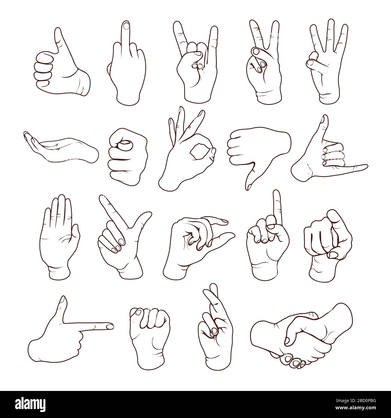 Handgesten Umriss, Fingerabdrücke, Zeichensymbol-Set, Schablone, Logo ...