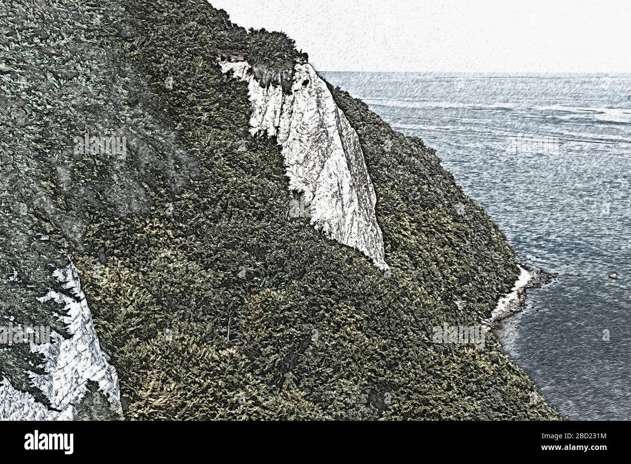 Blick auf die Ostsee und die 118 Meter hohen Kreidefelsen Koenigsstuhl ...