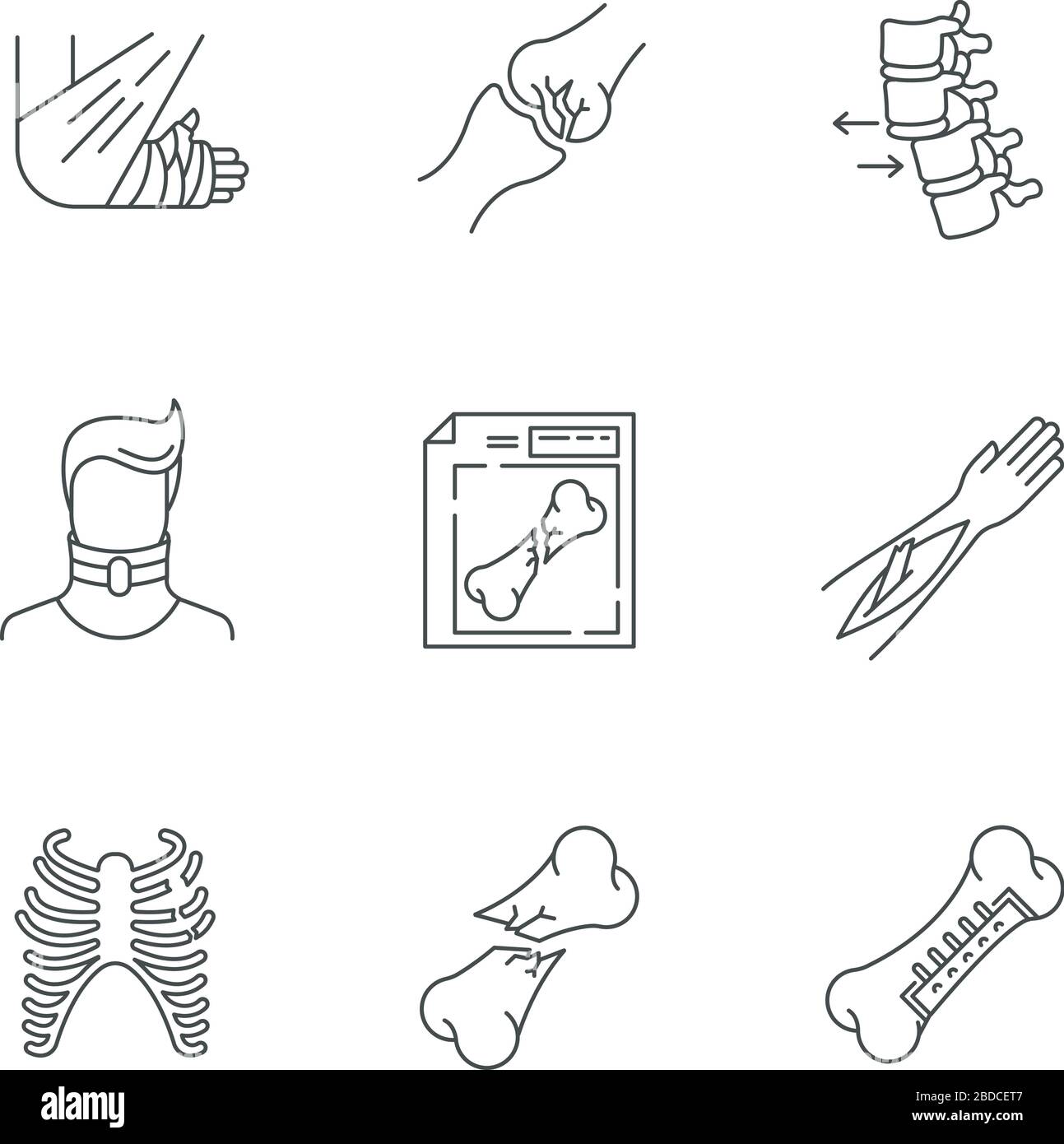 Knochenbrüche Pixel perfekte lineare Symbole gesetzt. Röntgenmessung ...