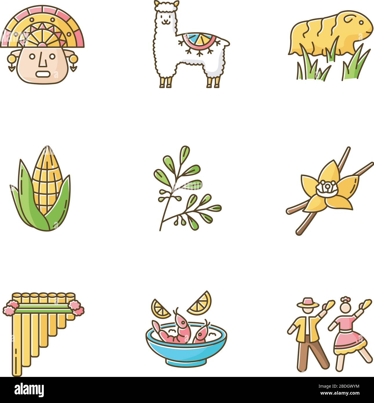 Peru RGB-Farbsymbole festgelegt. Hispanische Geschichte, Landwirtschaft ...