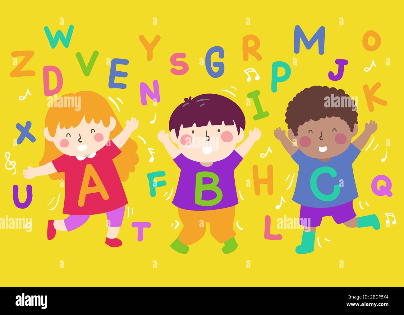 Abbildung: "Kids Dancing with the Alphabet Letters and Music Notes ...