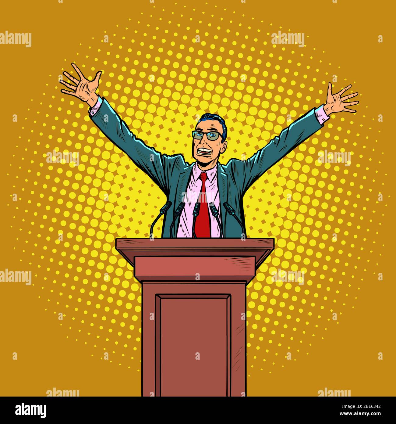 Cartoon illustration man on podium Stock-Vektorgrafiken kaufen - Alamy