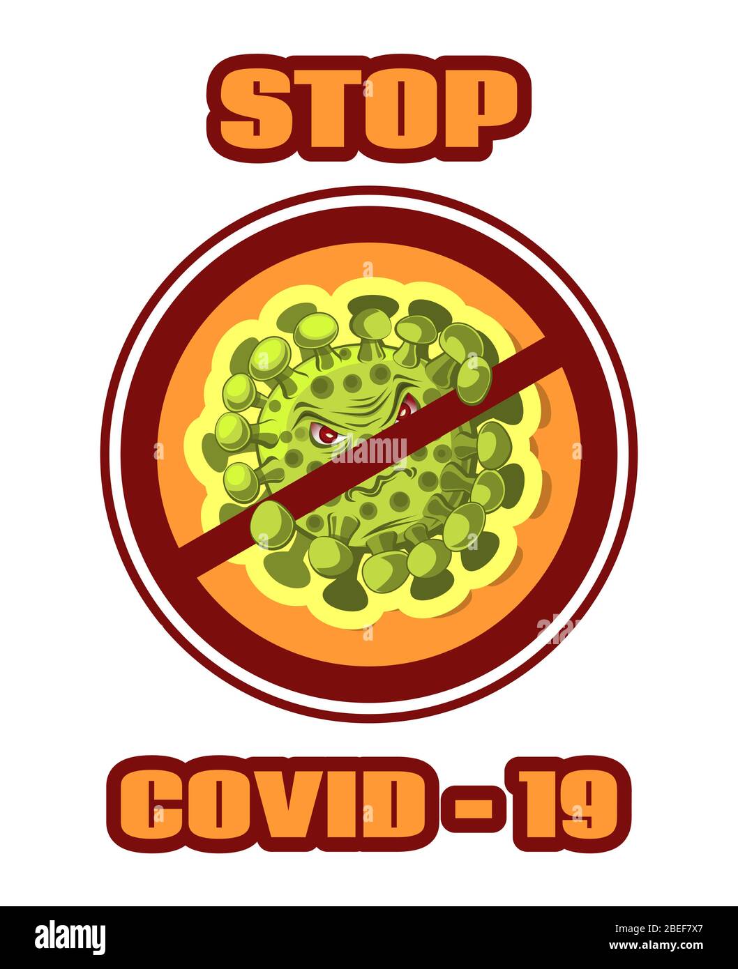 Coronavirus ist mit rotem STOPPSCHILD durchgestrichen Stock ...