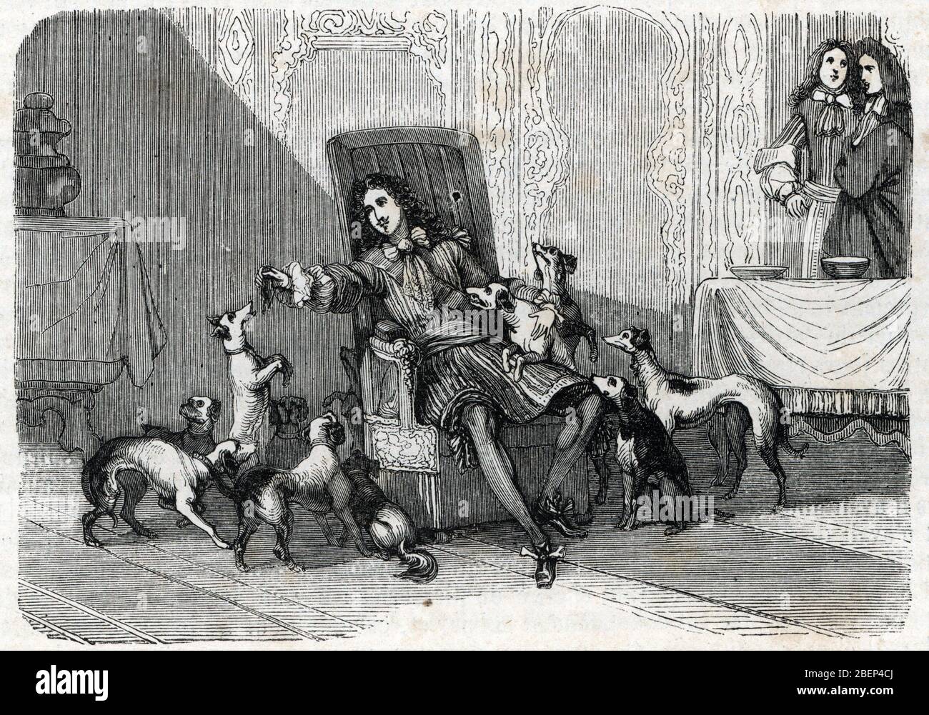 Vie quotidienne a Versailles : le roi Louis XIV (1638-1715) donnant a ...