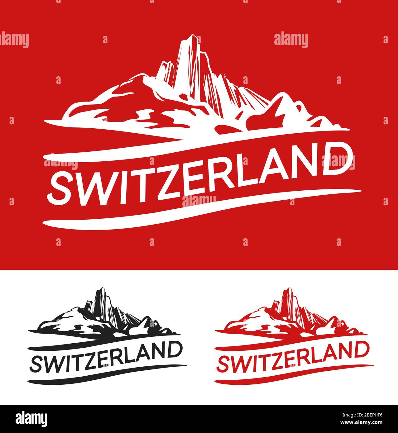 Schweiz Vector Blazon weiß, rot und schwarz. Emblem mit Schweizer Alpen ...