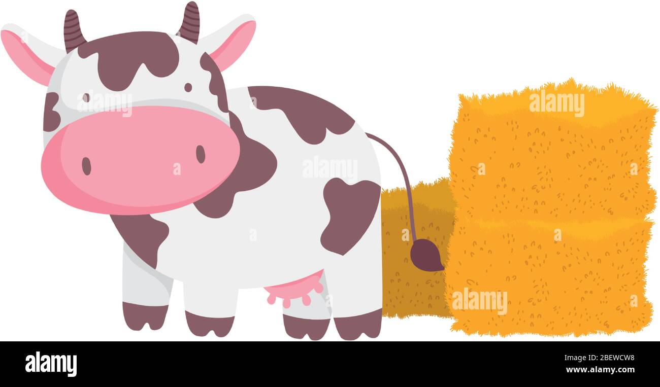 Bauernhof Tiere Cartoon Kuh und Stapel Heu Cartoon Vektor Illustration ...