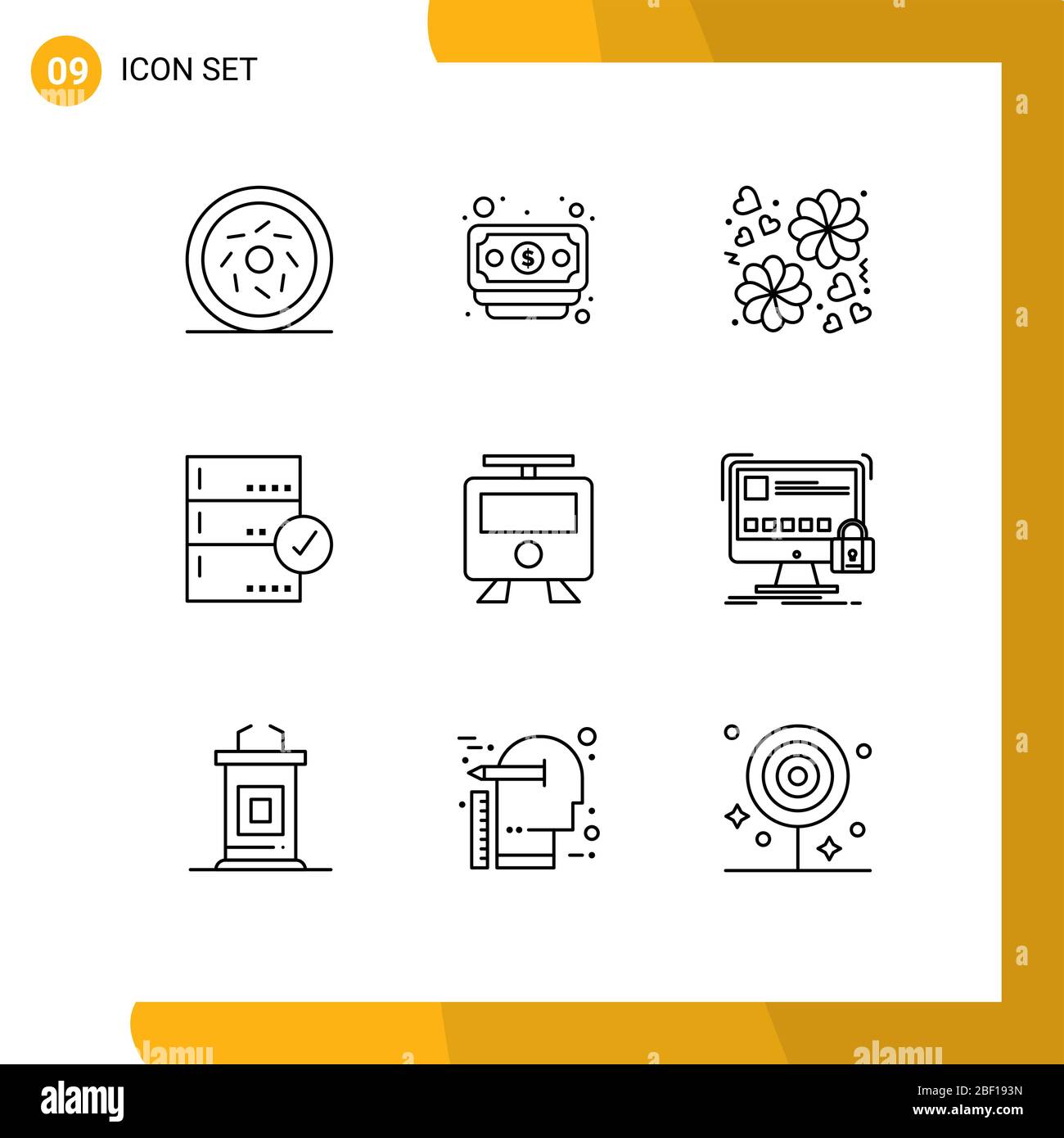 Set von 9 modernen UI-Symbole Symbole Symbole Zeichen für Zug ...