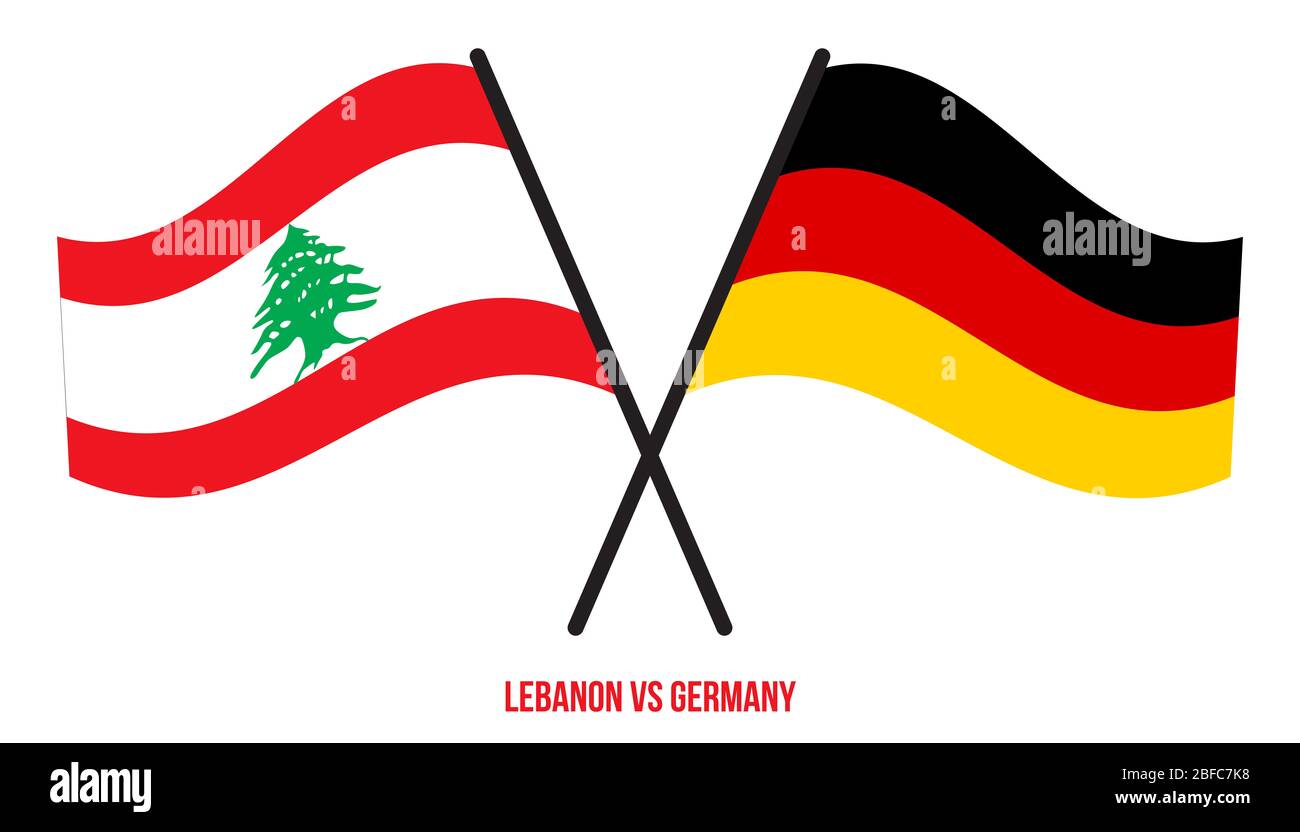 Libanon und Deutschland Flaggen gekreuzt und winken Flat Style ...